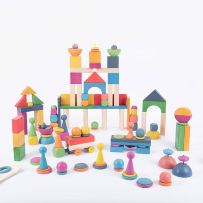 Rainbow Wooden Jumbo Block Set - Set of 54 Pieces with Storage Tray ...