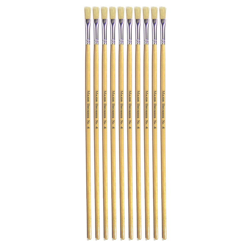Hog Long Brushes: Flat Tip, Size 4 - Pack of 10 MB56304-10 | Primary ICT